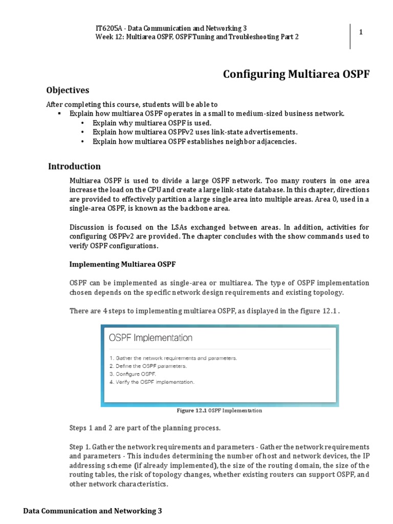 Week 12 - Multiarea OSPF, OSPF Tuning and Troubleshooting Part 2 PDF | PDF | Internet ...