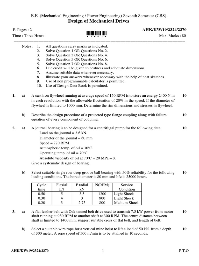 Design of Mechanical Drives: B.E. (Mechanical Engineering / Power ...