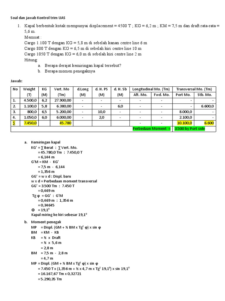 Soal Dan Jawab Kontrol Trim UAS | PDF | Metode & Bahan Ajar | Sains ...