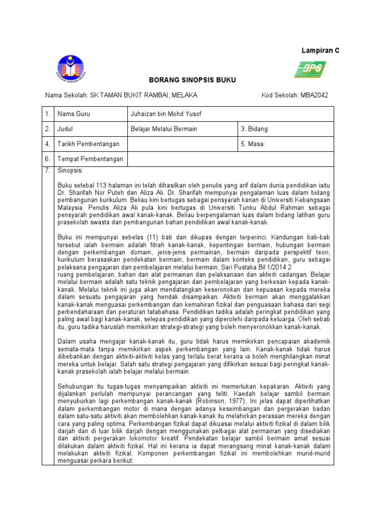 Sinopsis 3 - 113 - Belajar Melalui Bermain (Sharifah Nor Puteh Dan Aliza Ali) | PDF