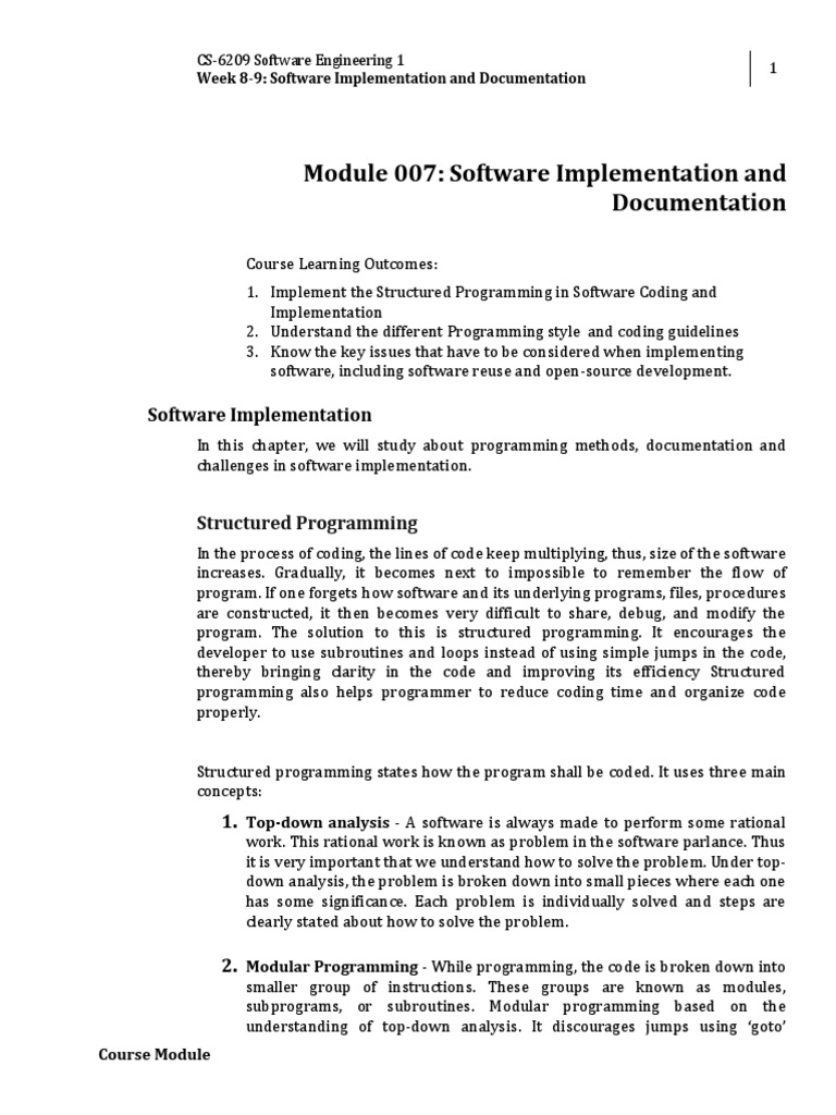 W8 - W9 - Software Implementation and Documentation PDF | PDF W8 - W9 - Software Implementation and Documentation PDF | PDF