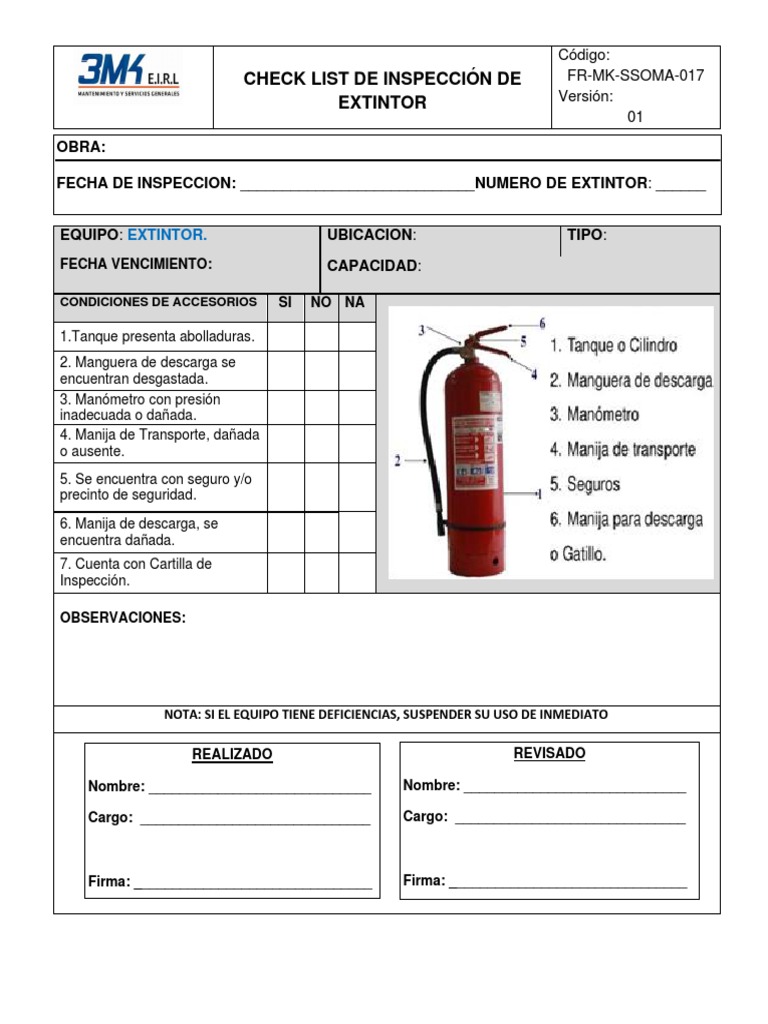 FR-MK-SSOMA-017 Check List de Inspección de Extintor | PDF