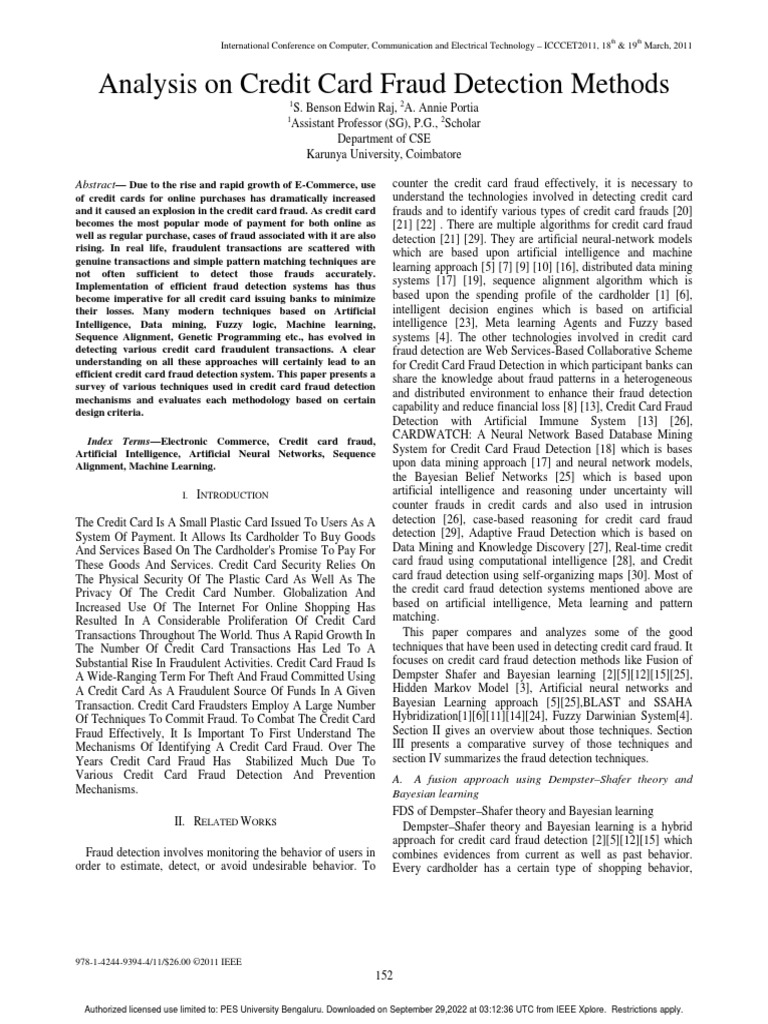 Analysis On Credit Card Fraud Detection Methods | PDF | Machine Learning | Credit Card