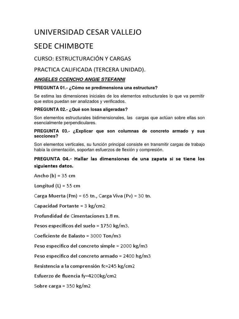 Practica Calificada (Tercera Unidad) Estructuras | PDF | Fundación ...