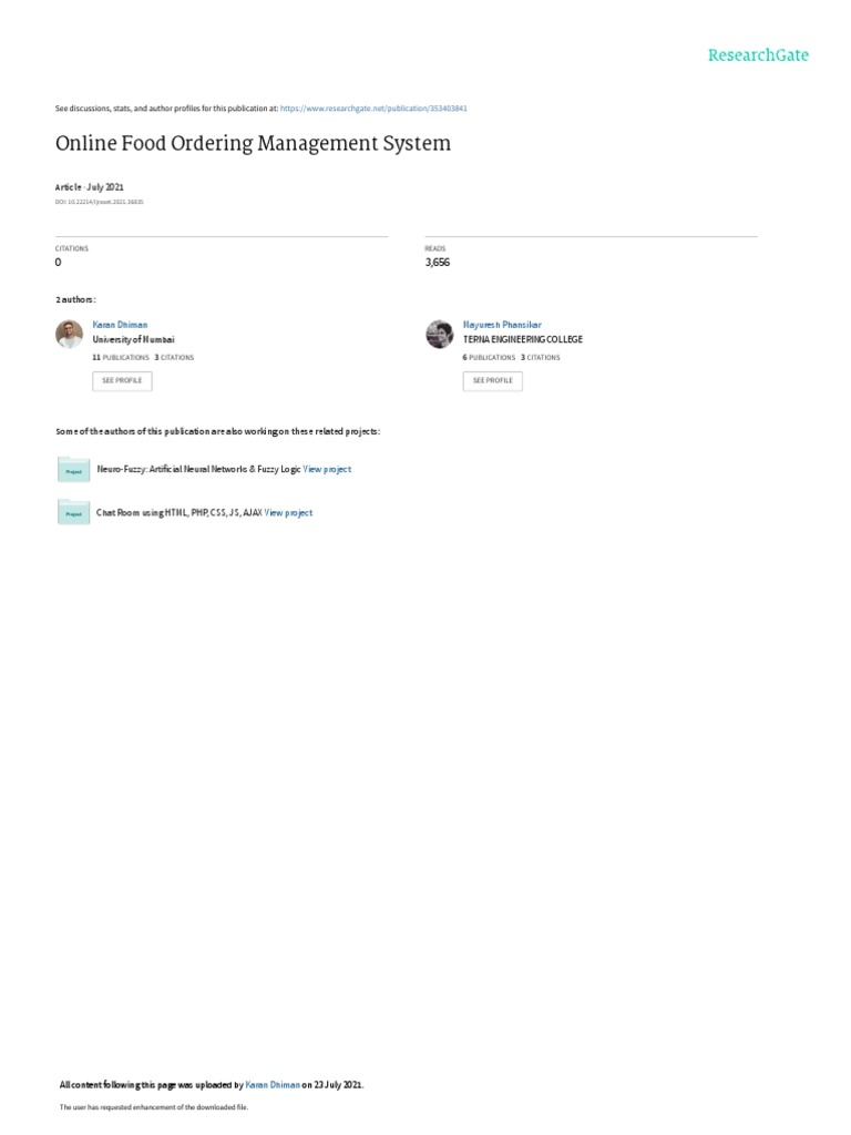Online Food Ordering Management System | PDF | Databases | Restaurants