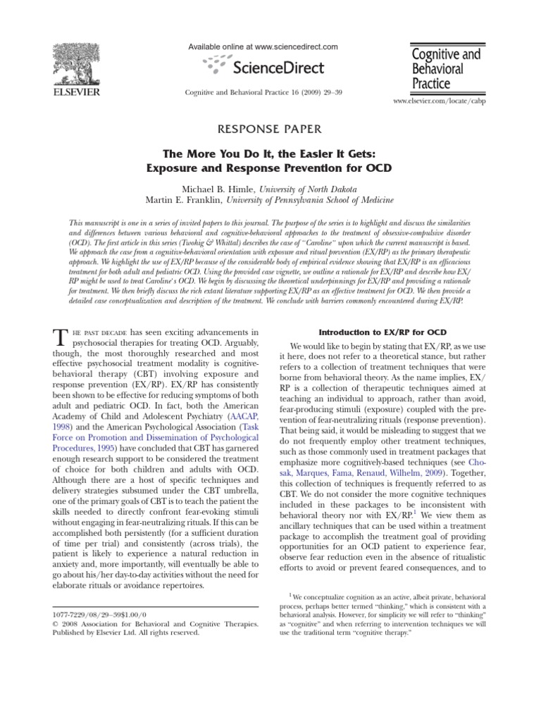 Exposure and Response Prevention for OCD | Obsessive–Compulsive ...