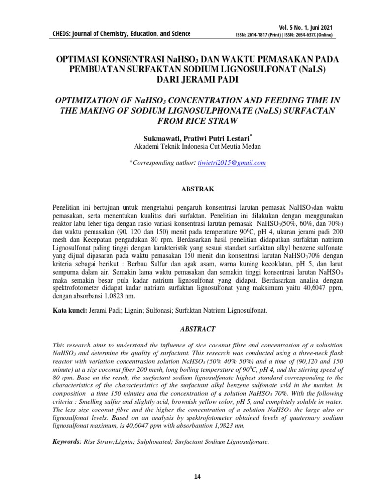 OPTIMASI KONSENTRASI NaHSO3 DAN WAKTU PEMASAKAN PADA PEMBUATAN ...