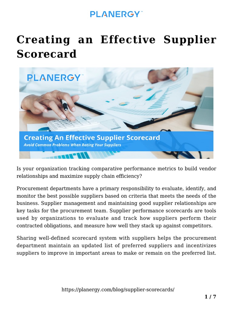 Supplier Scorecard Essentials | PDF | Supply Chain | Procurement