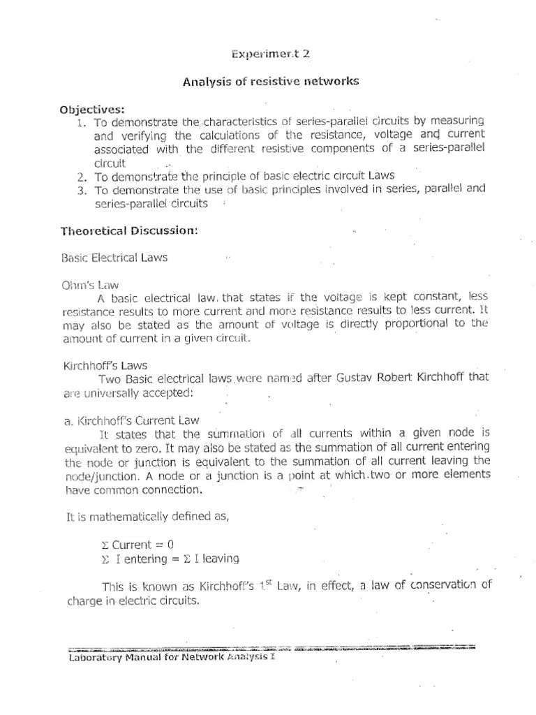 Exp2 Analysis of Resistive Networks | PDF
