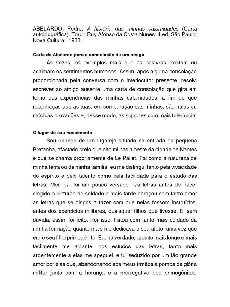 Pedro Abelardo - História Das Minhas Calamidades | PDF | Sabedoria | Amor