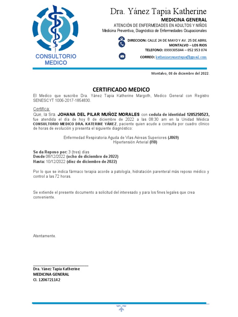 Formato De Certificado Medico Pdf