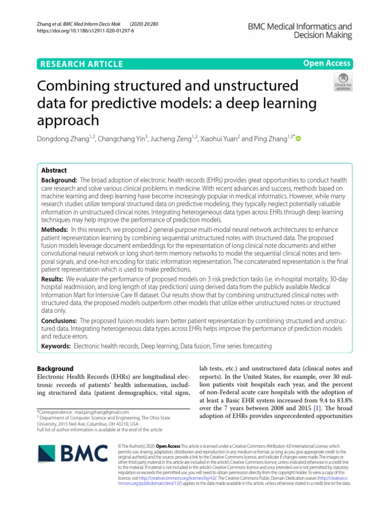 Combining Structured and Unstructured Data For Predictive Models: A Deep Learning Approach | PDF ...