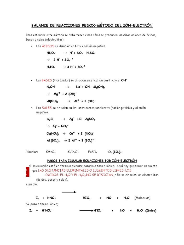 S10 Balance de Reacciones Redox-Metodo Del Ión Electrón 2022-20 | Descargar gratis PDF | Redox ...