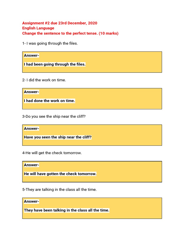 Changing Tenses: Sample Answers for an Assignment on Converting ...