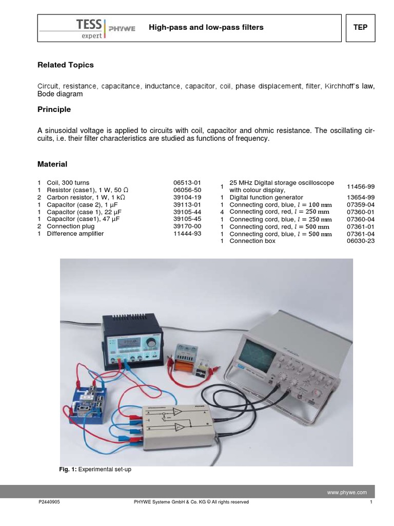 High-Pass and Low-Pass Filters: Fig. 1: Experimental Set-Up | PDF | Capacitor | Electrical Network
