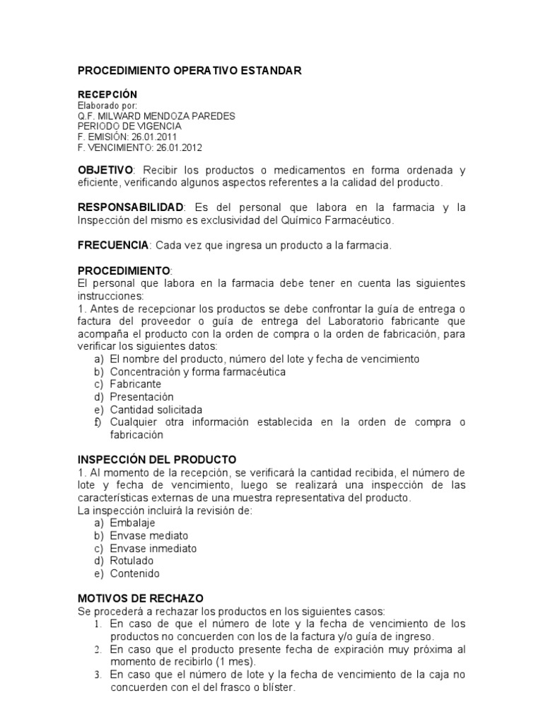 Procedimientos Operativos Estándar Farmacia | PDF | Farmacia | Farmacéutico