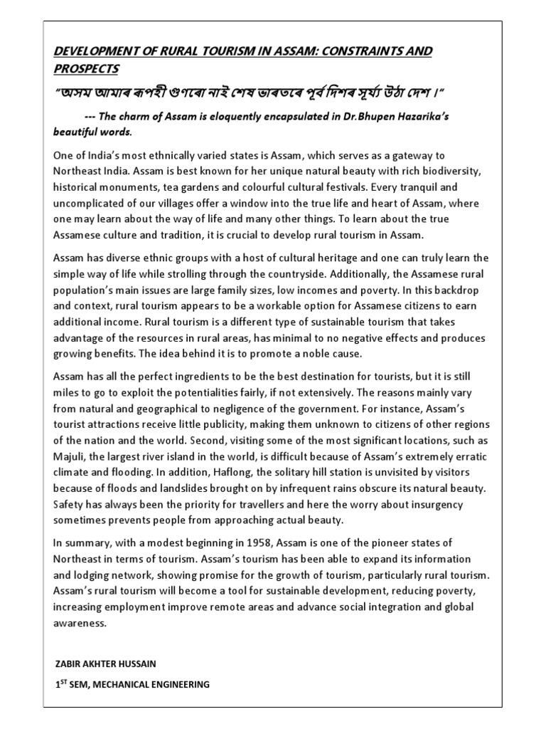 Assam Rural Tourism Development | PDF | Tourism | Poverty
