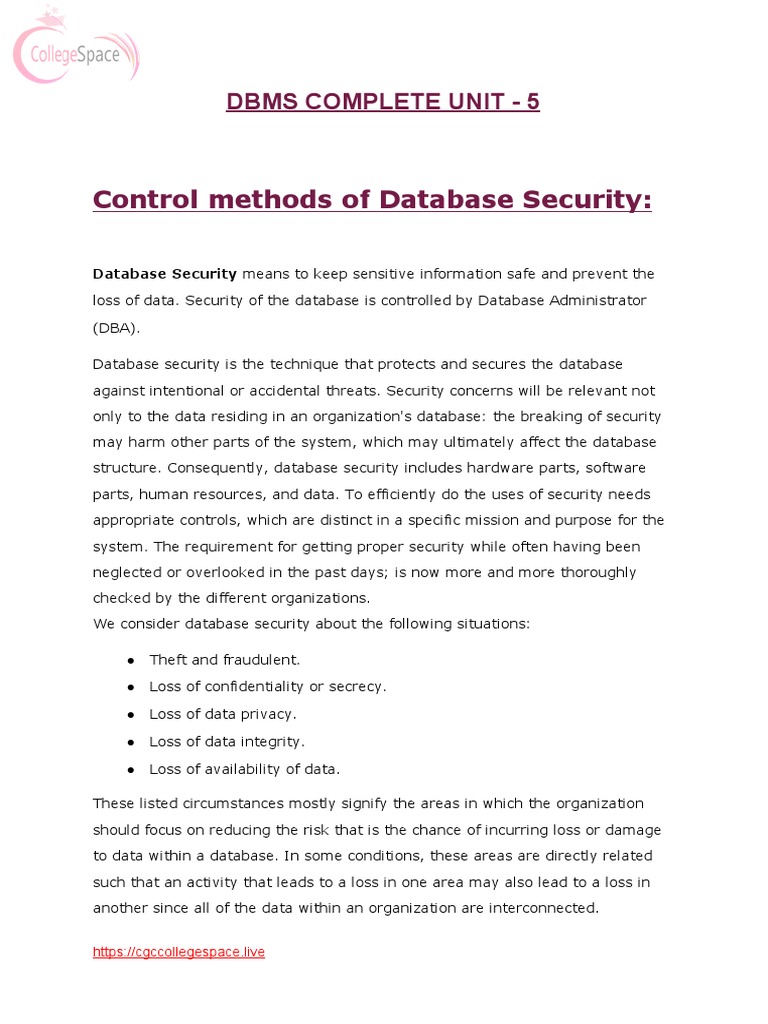 DBMS Unit - 5 | PDF | Computer Access Control | Databases