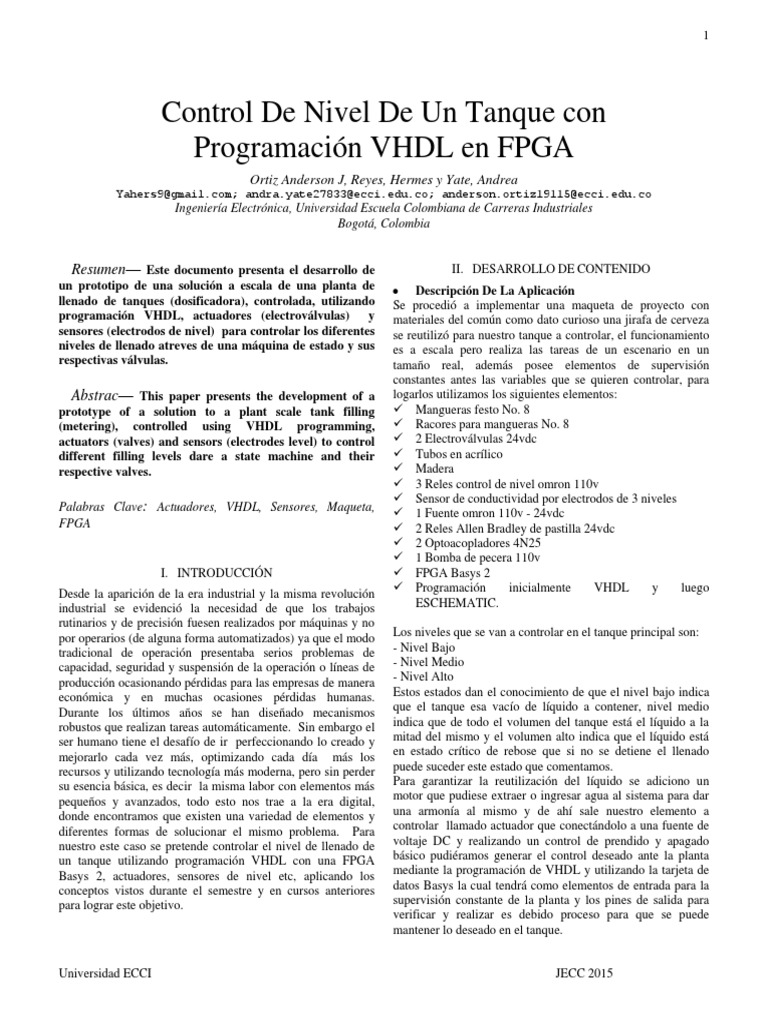 Control de Nivel de Un Tanque Con Programación VHDL en FPGA | PDF ... Control de Nivel de Un Tanque Con Programación VHDL en FPGA | PDF ...