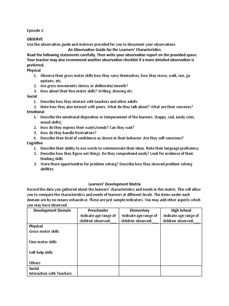 Field Study 1 Episode 2 | PDF | Learning | Teachers