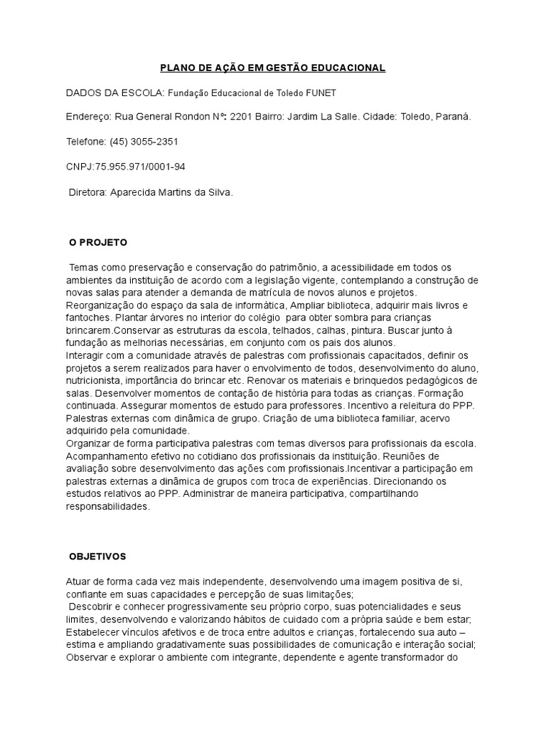 Plano de Ação em Gestão Escolar FUNET | PDF | Pedagogia | Comunicação