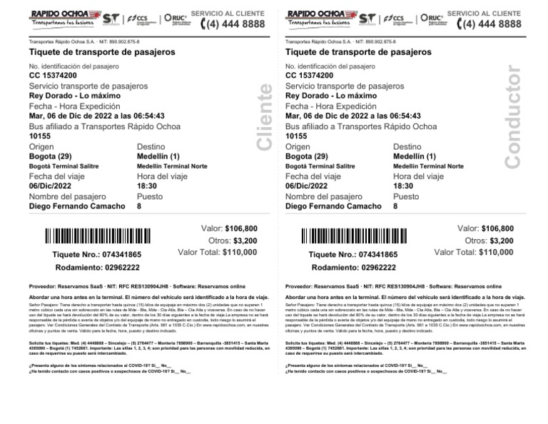 Tiquete de Transporte de Pasajeros Tiquete de Transporte de Pasajeros ...