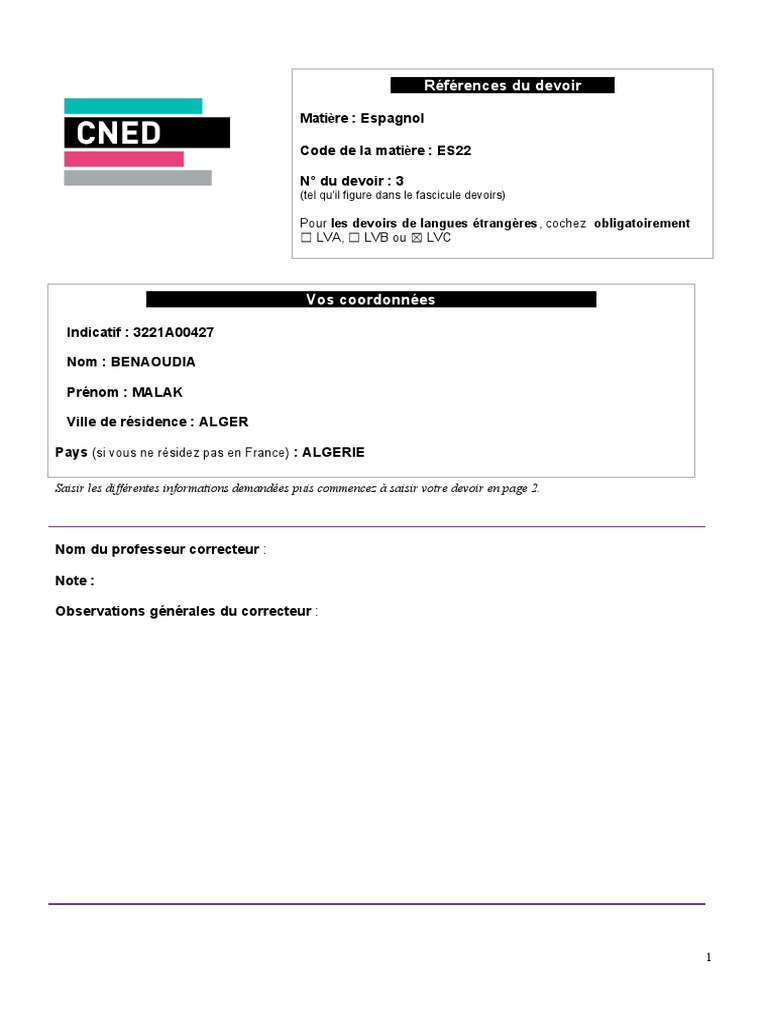 ES22 DEV03 Cned Devoir Espagnol Seconde | PDF
