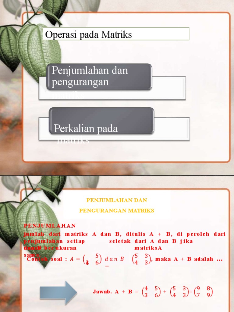Penjumlahan Dan Pengurangan Matriks Perk | PDF | Metode & Bahan Ajar | Komputer