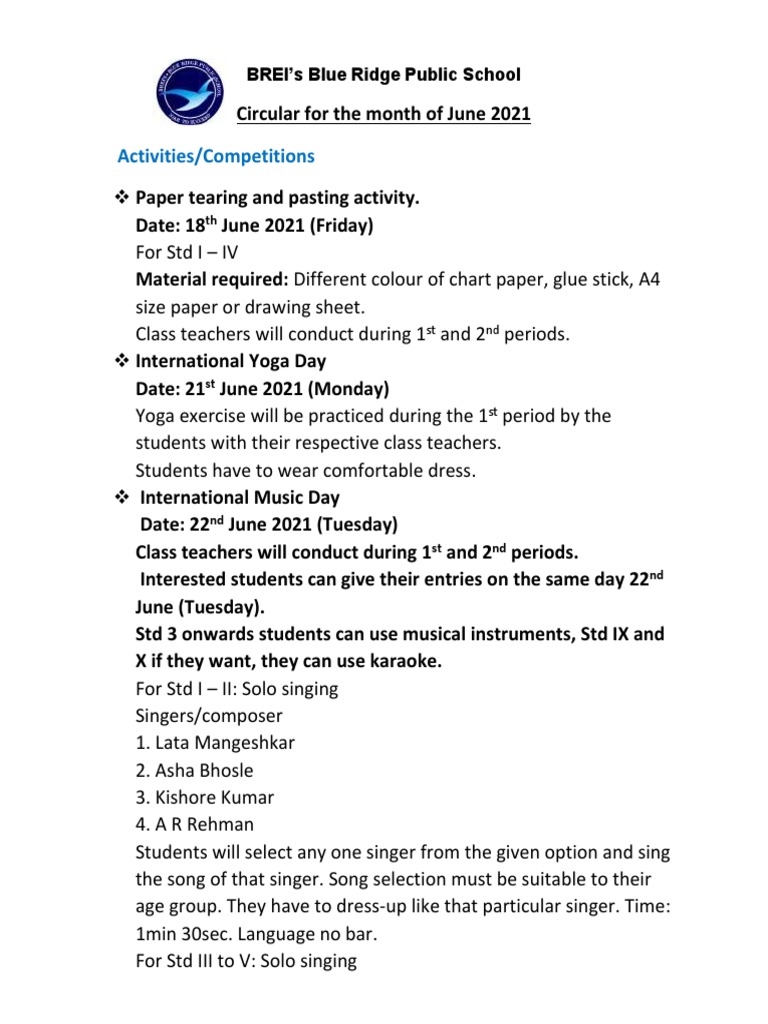 Circular - Activities - June 2021 | PDF