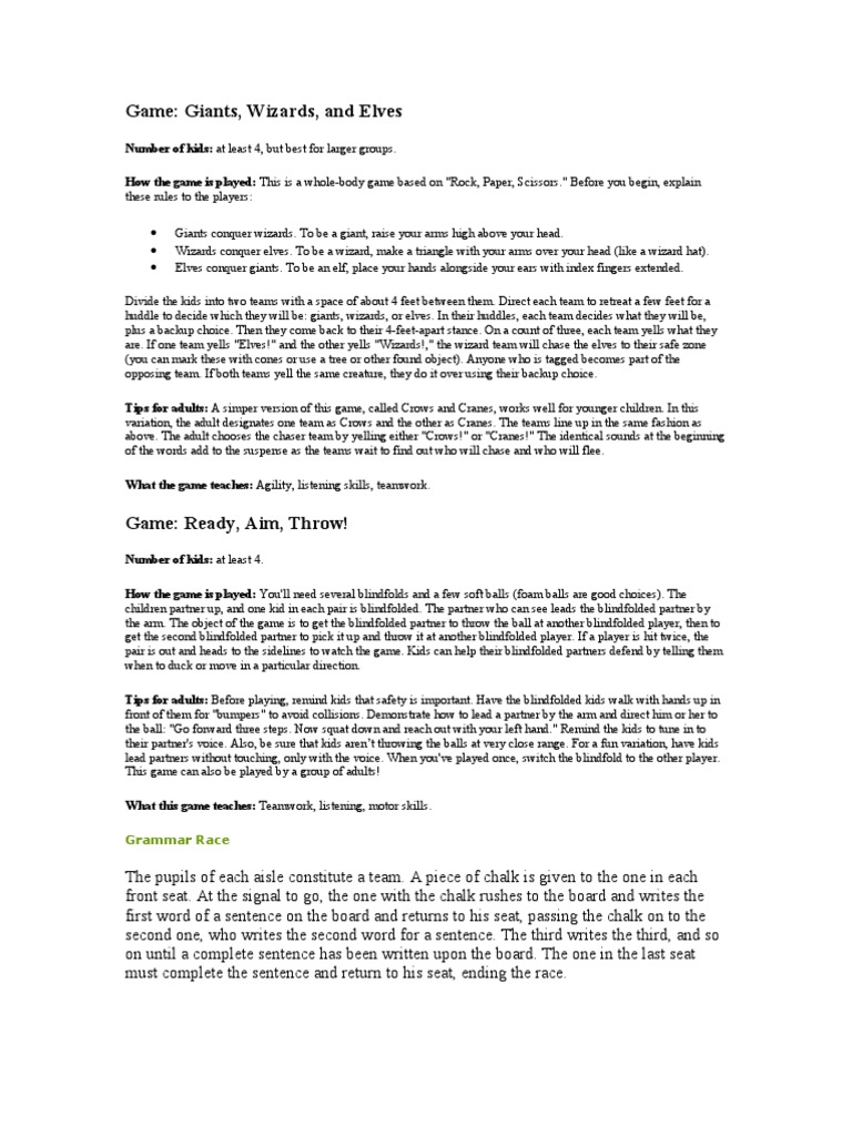 Game: Giants, Wizards, and Elves: Grammar Race | PDF | Elves | Leisure