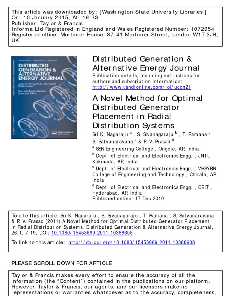 A Novel Method For Optimal Distributed Generator Placement In Radial Distribution Systems Pdf 6054