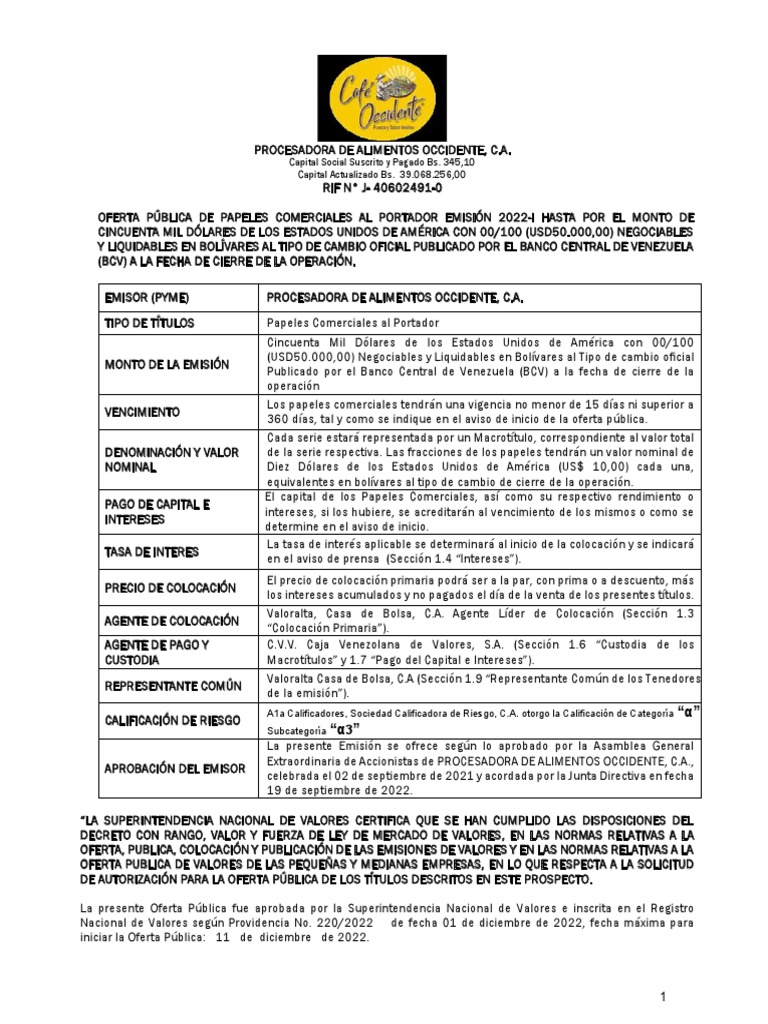 PROSPECTO OFERTA PÚBLICA DE PAPELES COMERCIALES AL PORTADOR EMISIÓN ... PROSPECTO OFERTA PÚBLICA DE PAPELES COMERCIALES AL PORTADOR EMISIÓN ...