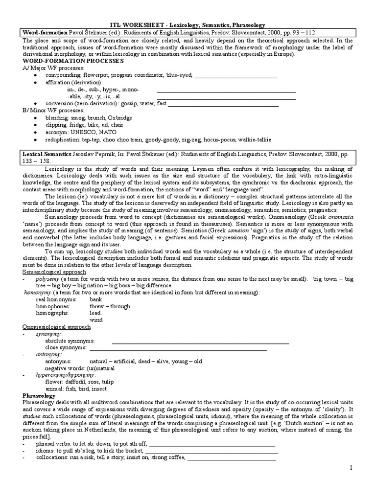 W10 Worksheet | PDF | Lexicology | Word