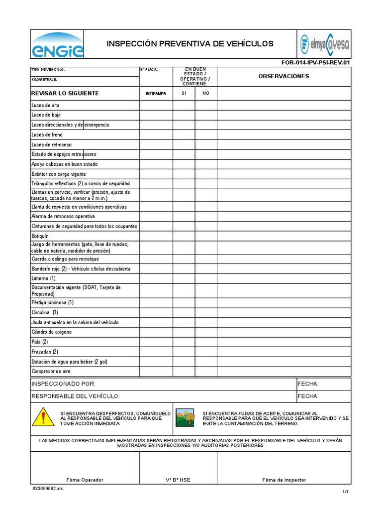 For-014-IPV-PSI Inspeccion Preventiva de Vehiculos | PDF | Vehículo de motor | Vehículos terrestres