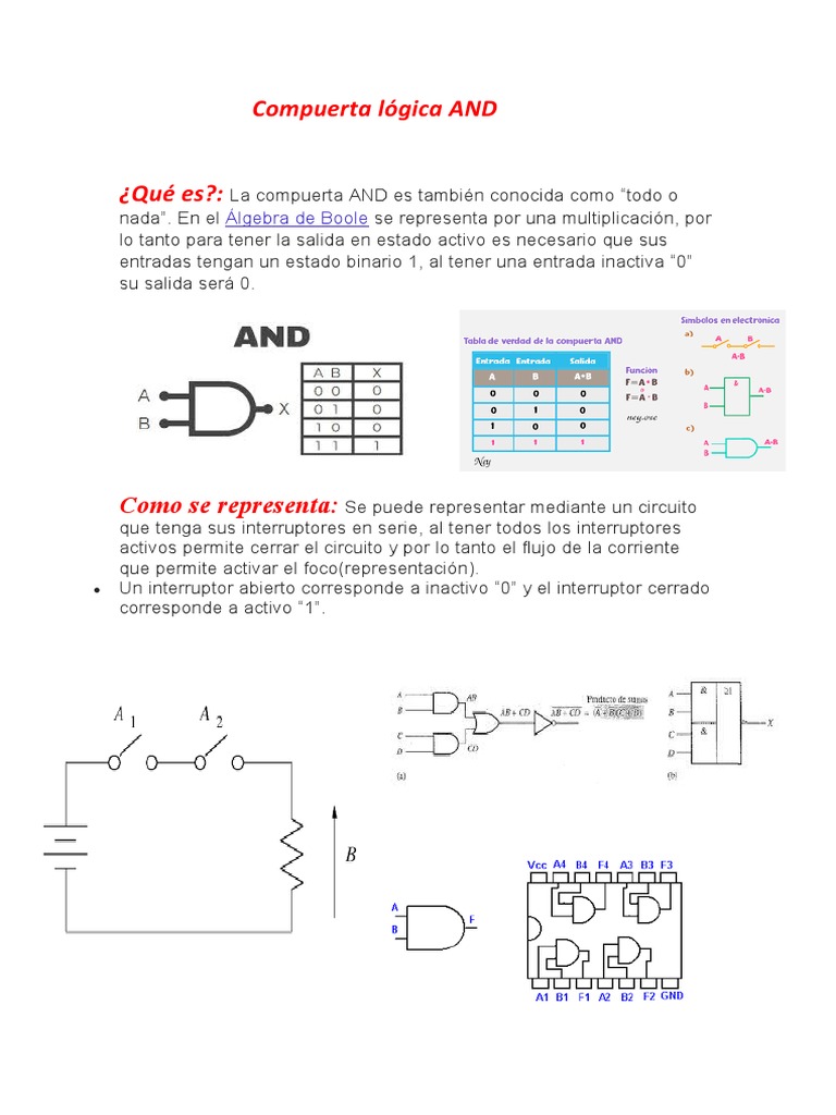 Compuerta Lógica AND: Función y Diagramas | PDF | Puerta lógica ...