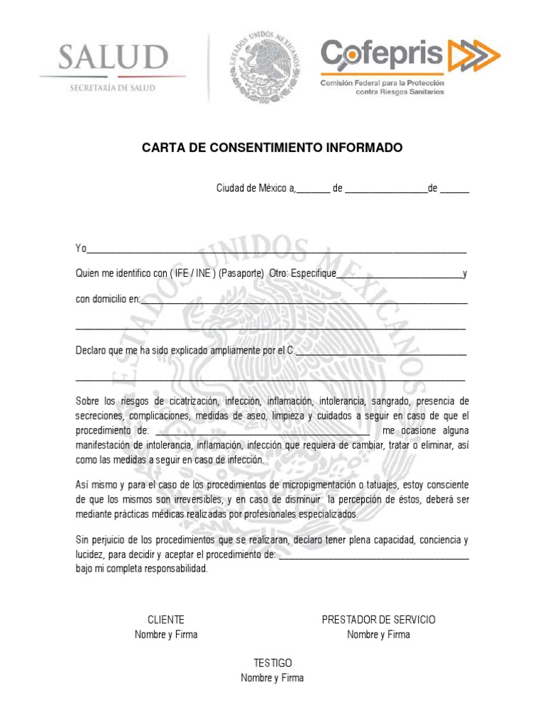 Consentimiento Informado Cofepris 3 | PDF | Consentimiento informado ...