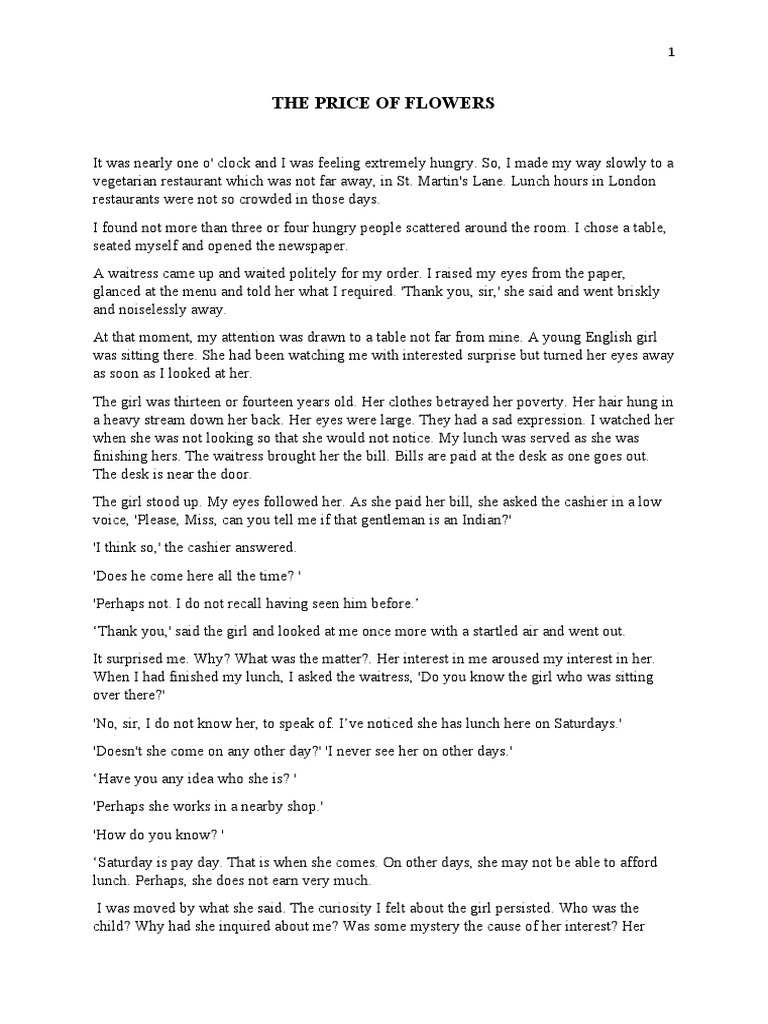Script of The Price of Flowers | PDF | Cakes | Waiting Staff