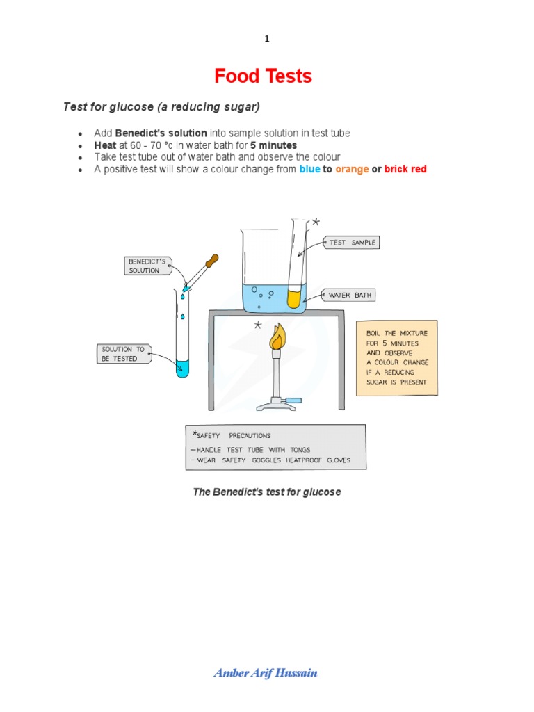 Food Tests Notes | PDF | Starch | Substrate (Chemistry)