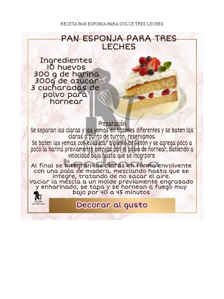 Receta de Pan Esponja para Tres Leches | PDF