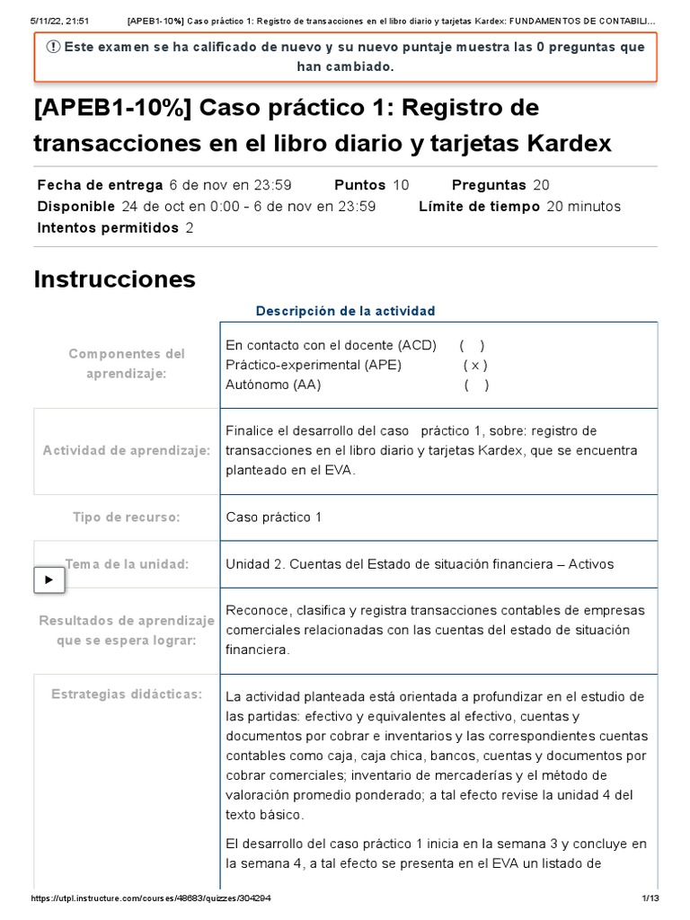 (APEB1-10%) Caso Práctico 1 - Registro de Transacciones en El Libro Diario y Tarjetas Kardex ...