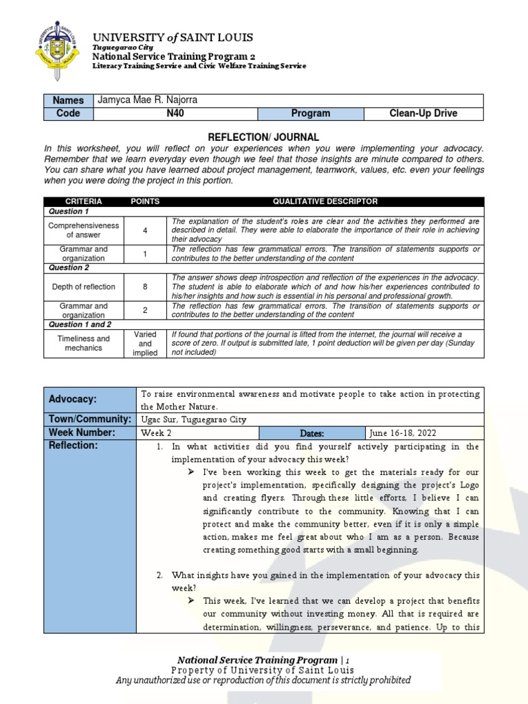 NSTP - Week 2 Journal (NAJORRA) | PDF | Career & Growth
