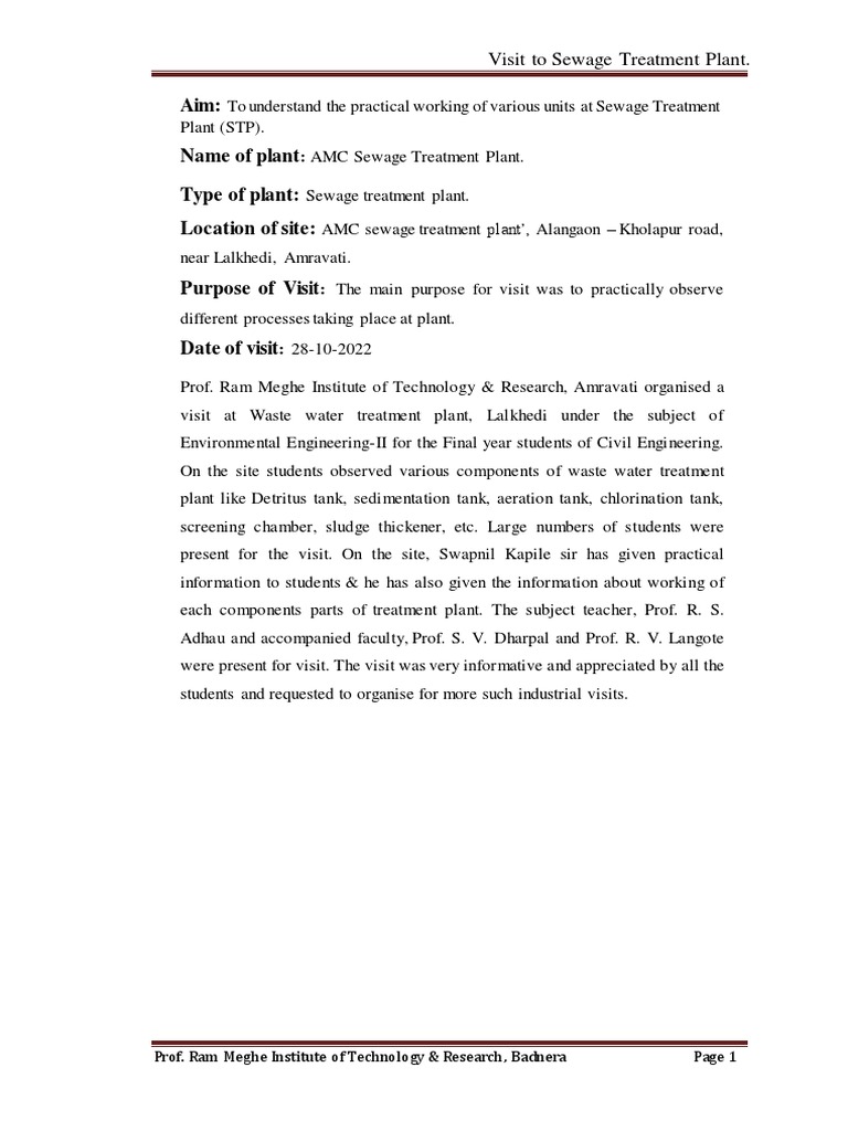STP Visit Report Final | PDF | Sewage Treatment | Anaerobic Digestion