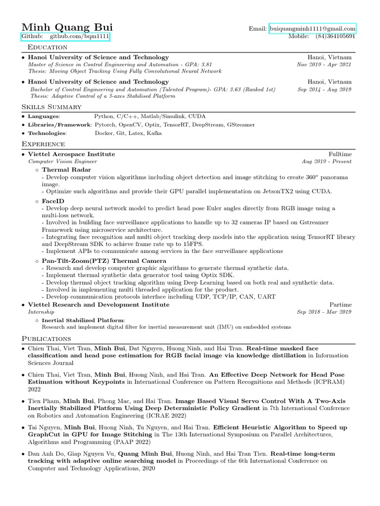 CV - Bui Quang Minh | PDF | Computer Vision | Deep Learning