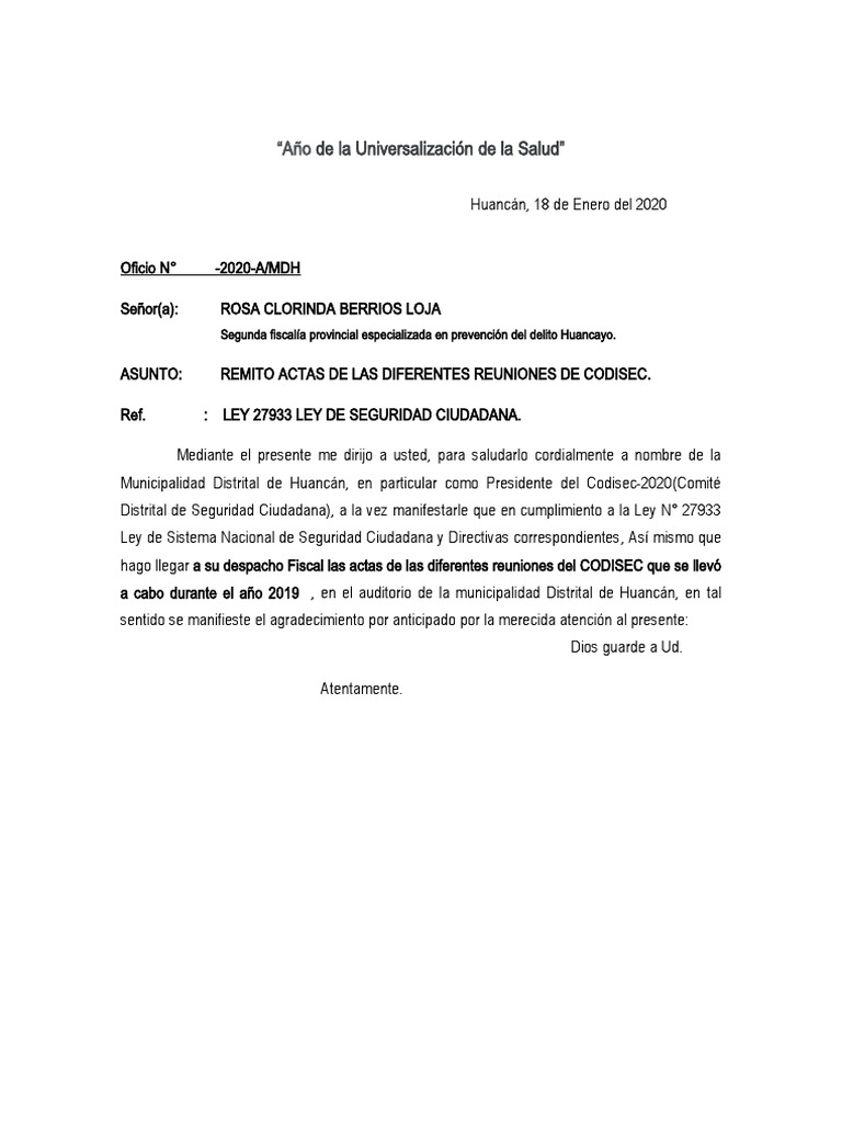 Oficio Actas de Reunion | PDF