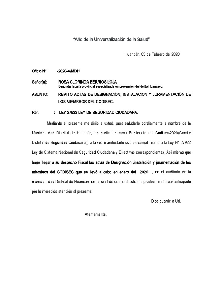 Actas de Juramentación del CODISEC 2020 | PDF | Finanzas y dinero