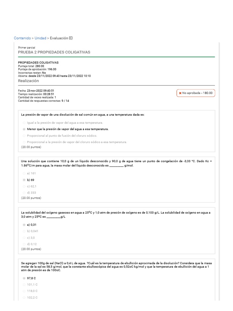 Prueba2 Quimica | PDF | Concentración | Química
