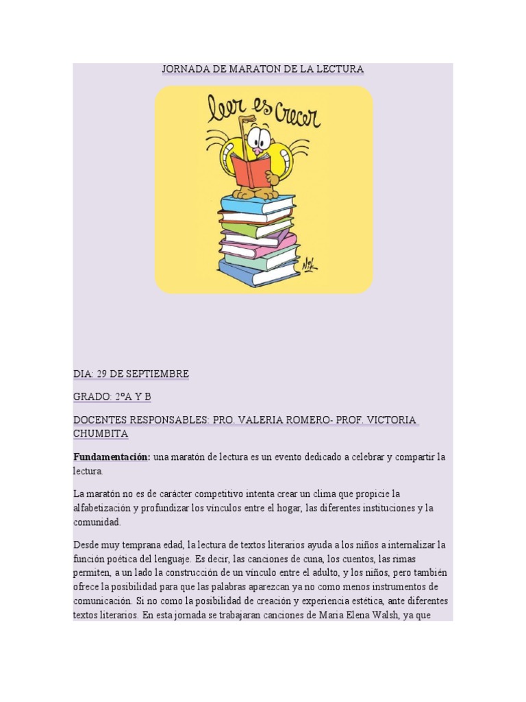 JORNADA DE MARATON DE LA LECTURA Segundo Grado | PDF | Comprensión lectora