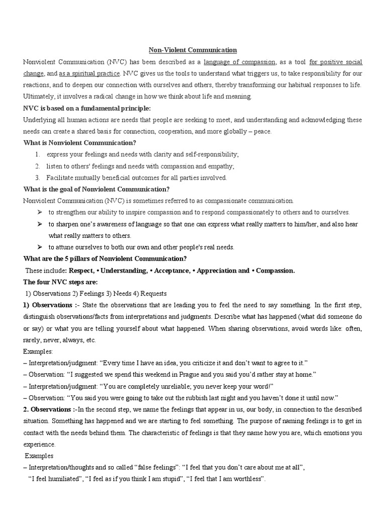 Four Steps of Nonviolent Communication | PDF | Feeling | Cognitive Science