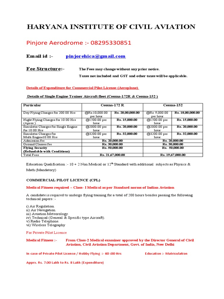 Fee Structure, HICA | PDF | Aviation | Transport