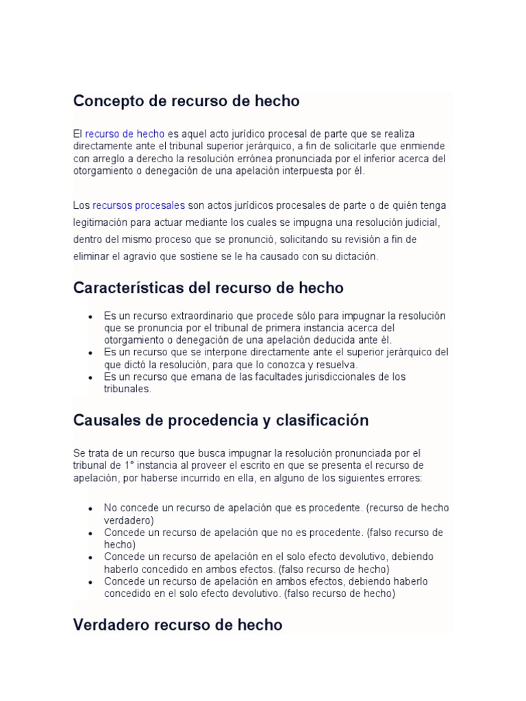 Recurso de Hecho | PDF | Apelación | Ley procesal